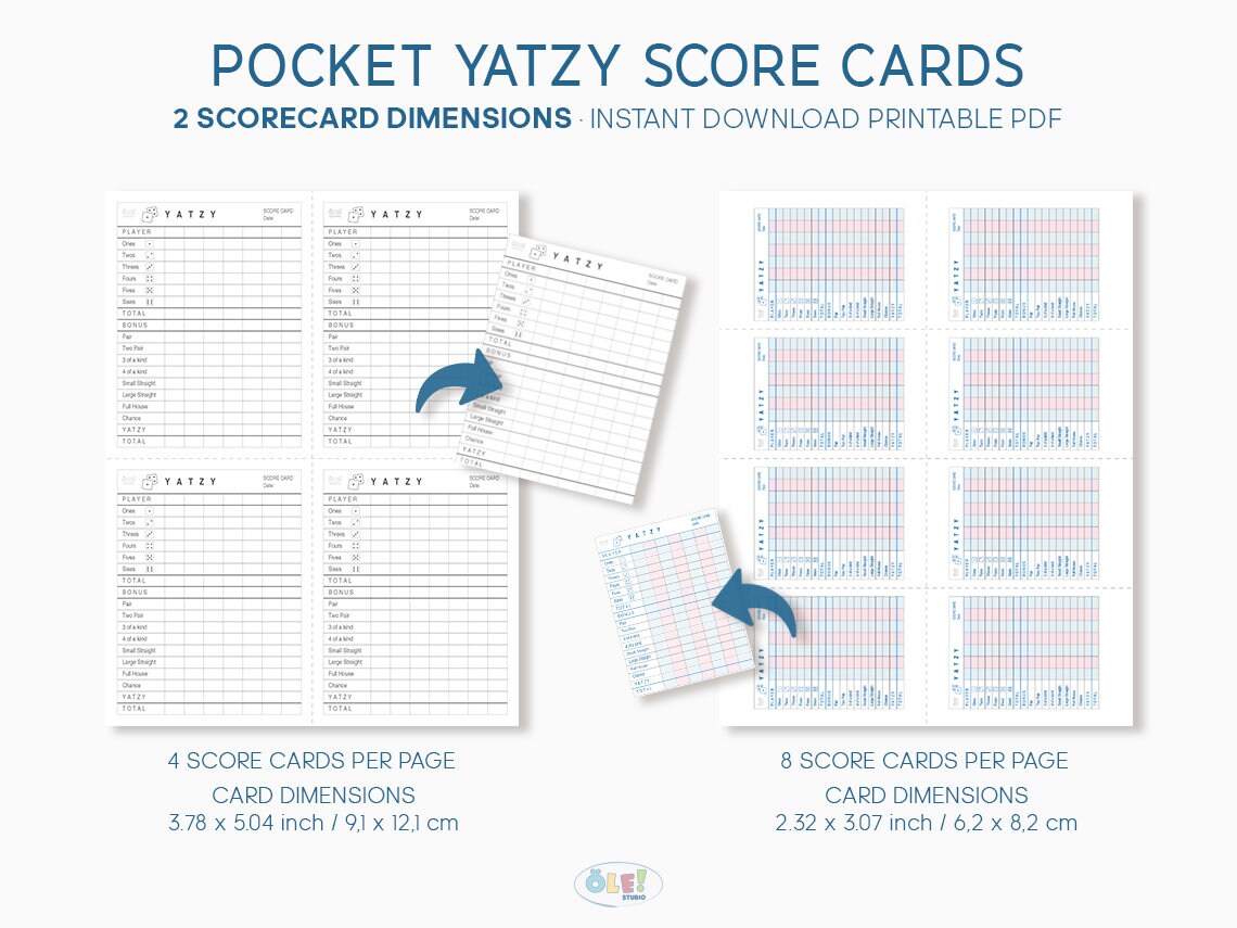 Pocket Mini Yatzy Scorecard | Yahtzee/yardzee Scoresheet Printable PDF ...