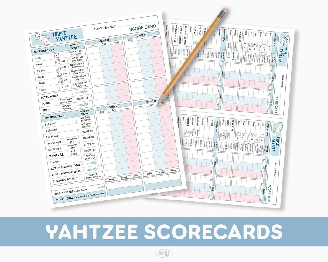 Triple Yahtzee Scorecard | Yahtzee/yardzee Scoresheet Printable PDF ...