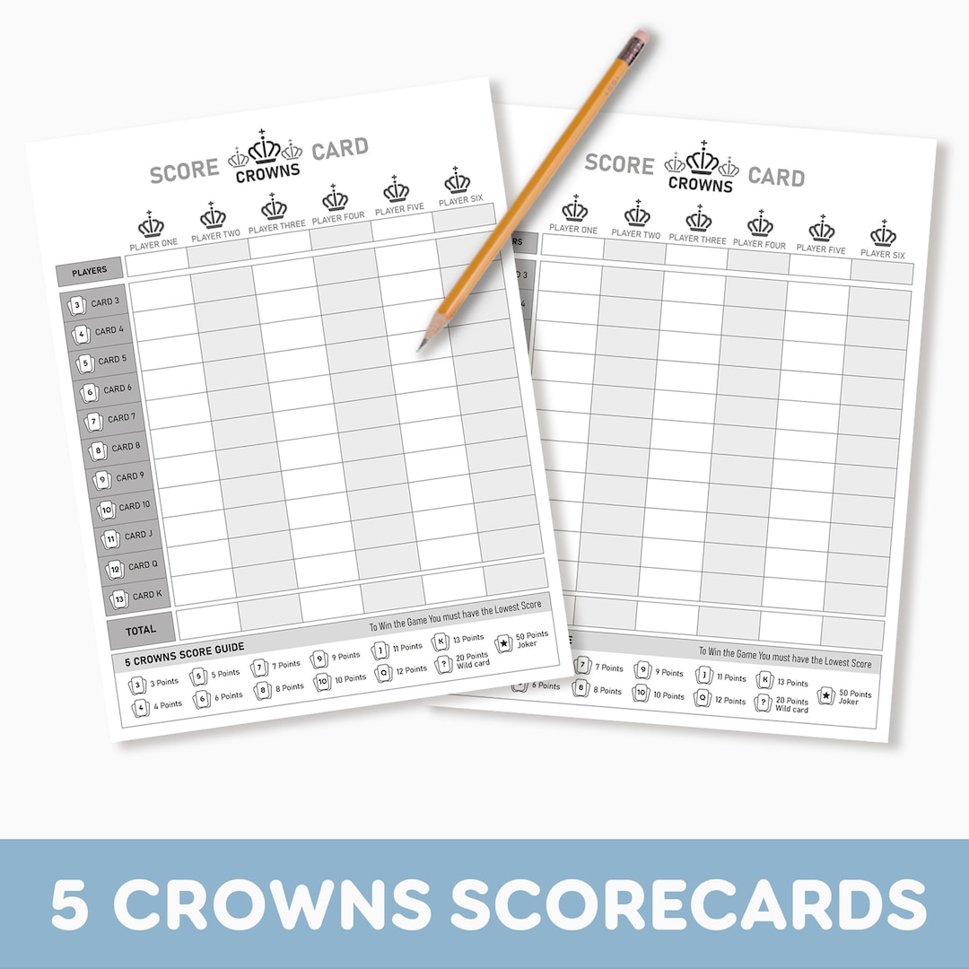 5 Crowns Scorecard Crowns Scoresheet Printable PDF Card Game A4, US ...