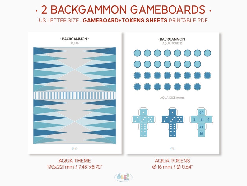 Colorful Backgammon Gameboards & Tokens| Backgammon Printable PDF ...