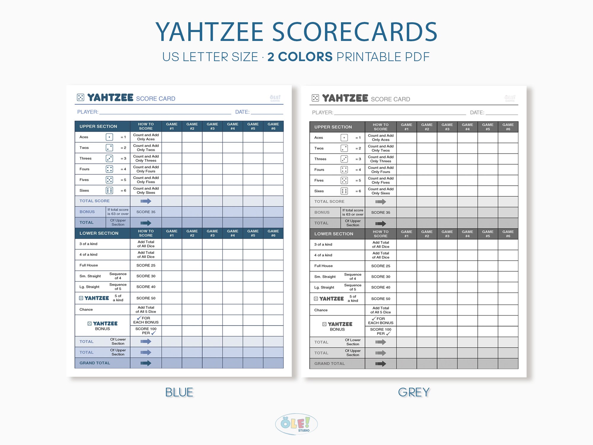Yahtzee Scorecard | Yahtzee/yardzee Scoresheet Printable PDF | Dice ...