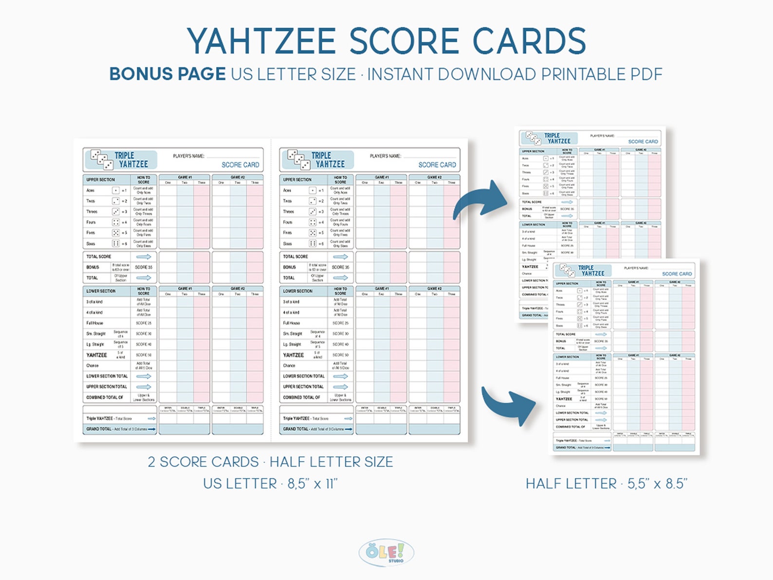 Triple Yahtzee Scorecard | Yahtzee/yardzee Scoresheet Printable PDF ...