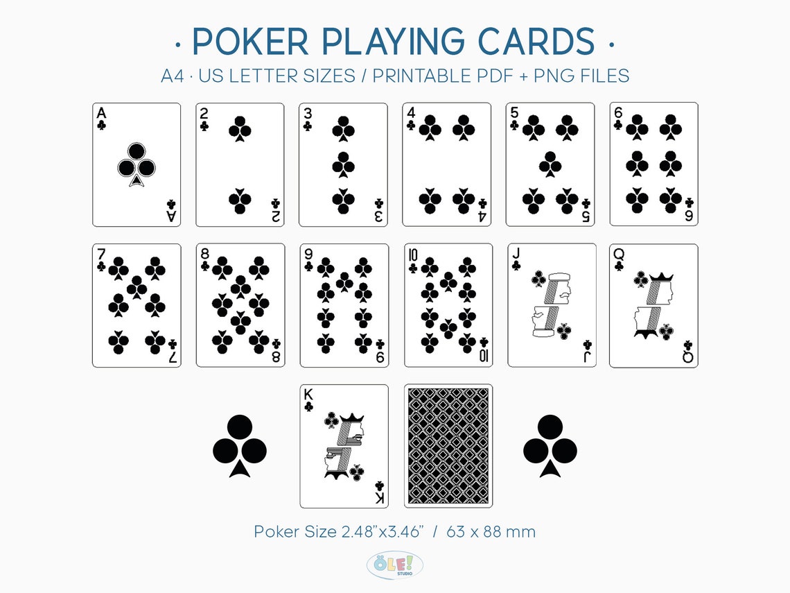 56 Poker Playing Cards | Printable PDF PNG| Card Game | A4 & US Letter ...