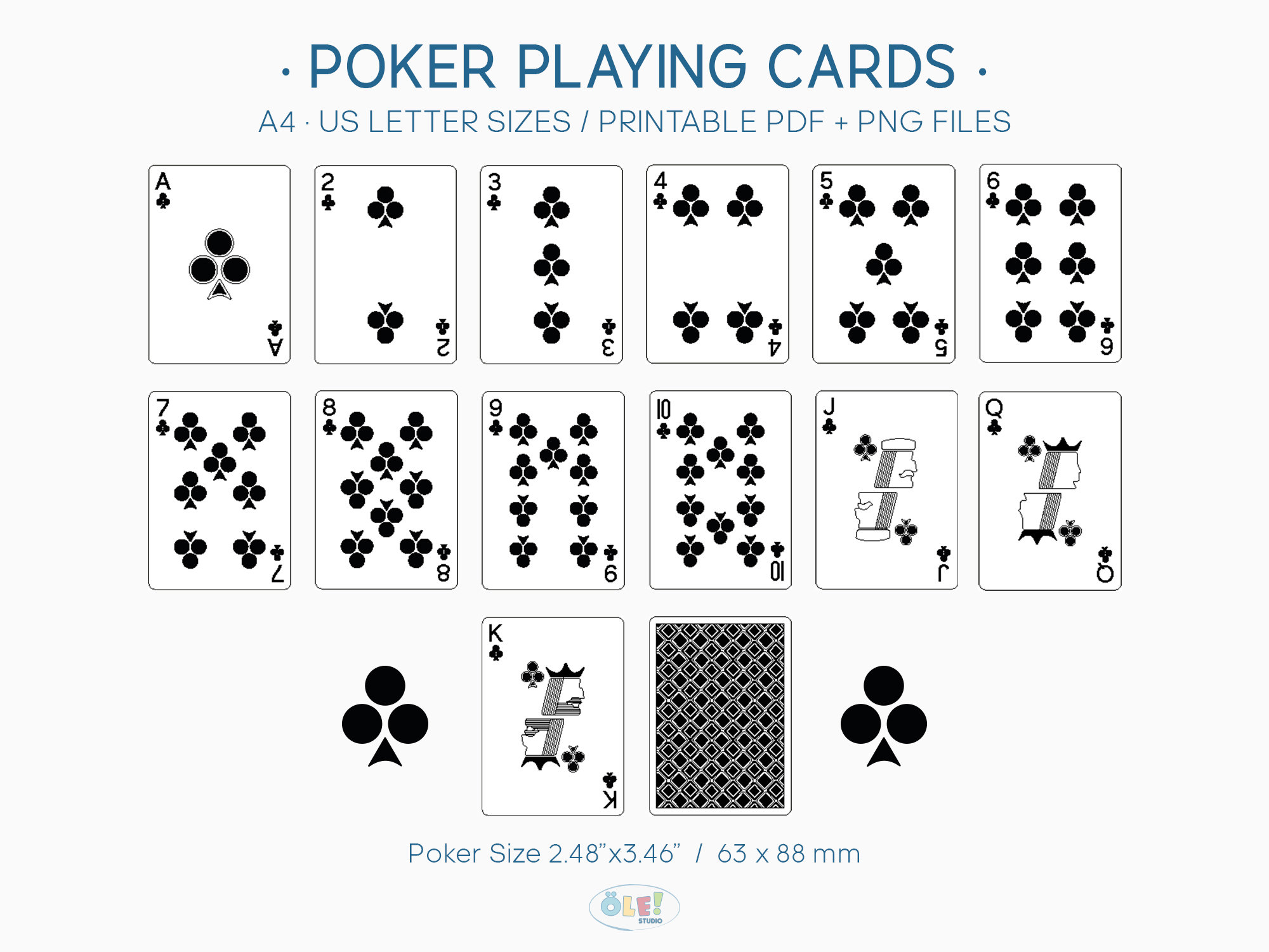 56 Poker Playing Cards | Printable PDF PNG| Card Game | A4 & US Letter ...
