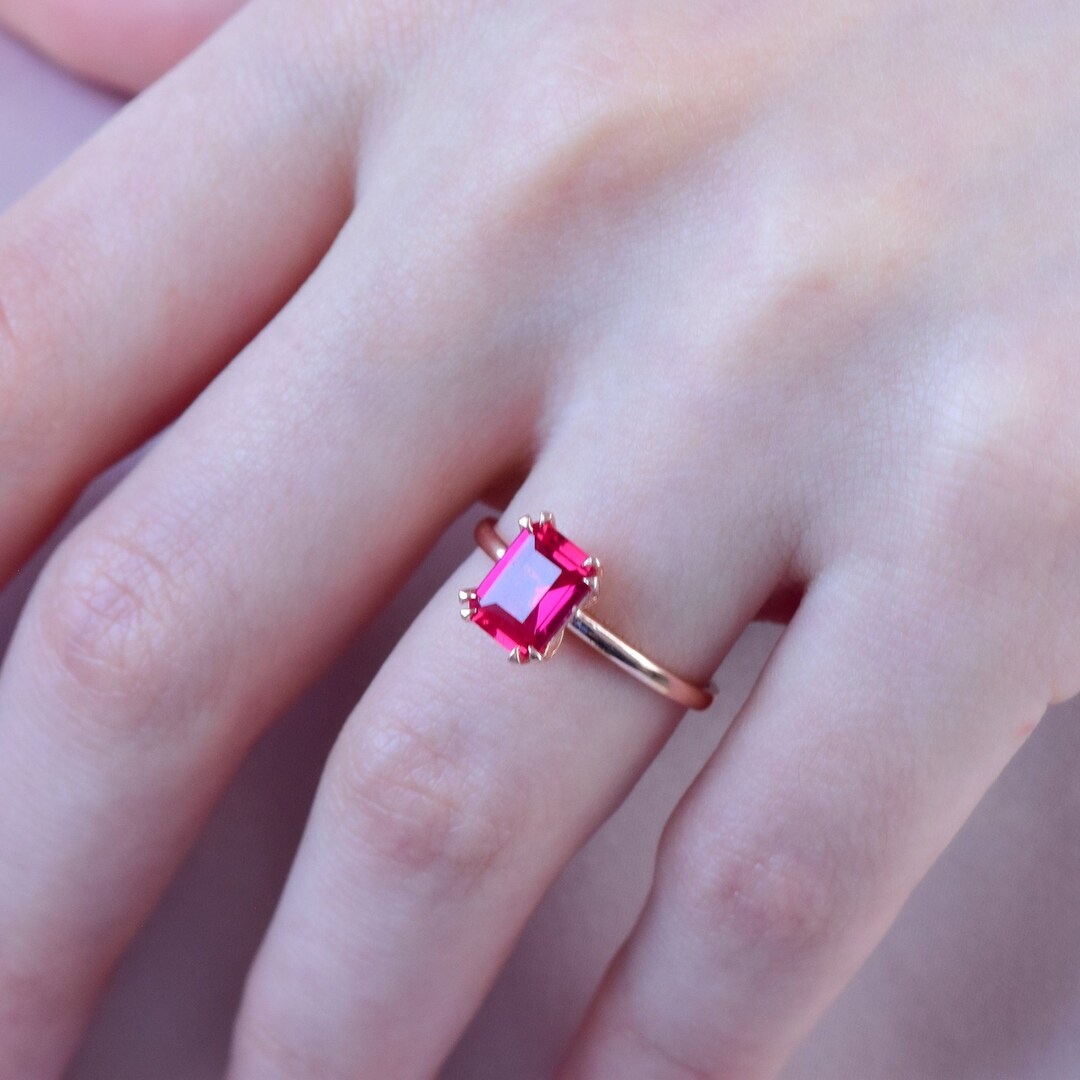 Ruby Ring, Emerald Cut Ruby Promise Ring, July Birthstone Jewelry, Ruby ...