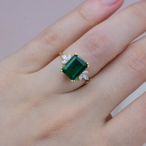 Solid Gold Emerald Ring I Emerald Cut Engagement Ring I Green Promise ...
