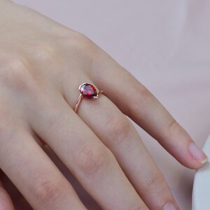 14k Rose Gold Garnet Engagement Ring, Teardrop Cut Garnet Ring, January ...