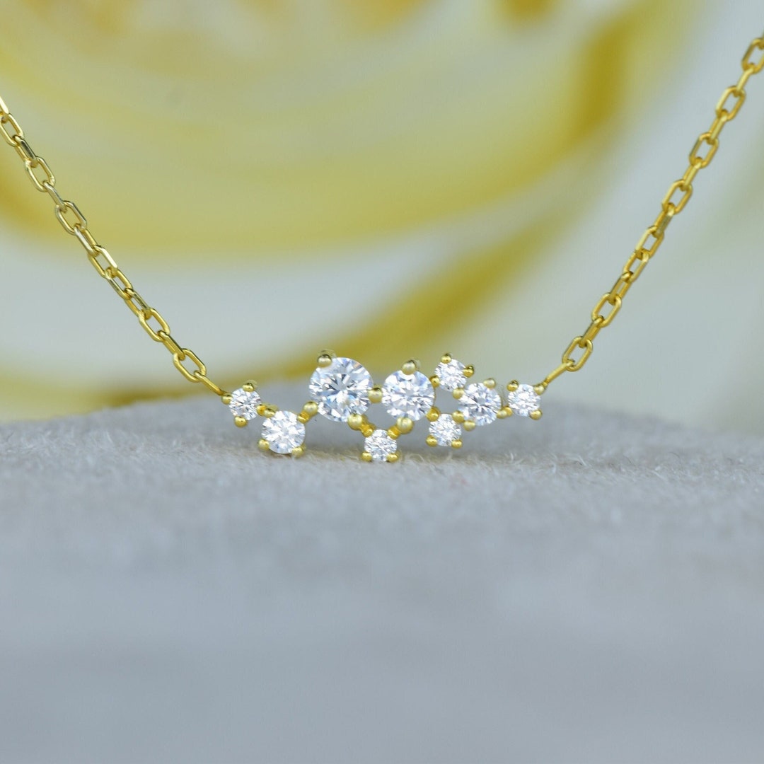 Multi Stone Diamond Necklace, Dainty Round Cut Diamond Pendant ...