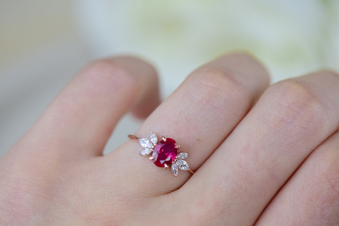 Solid Rose Gold Ruby Engagement Ring, Oval Cut Ruby Ring, July ...