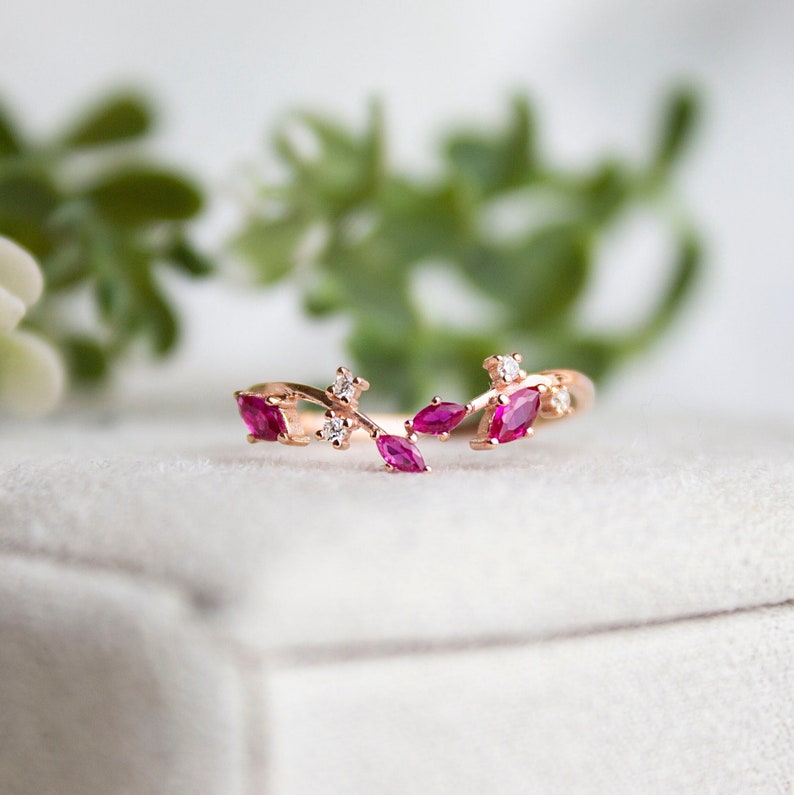 Rose Gold Ruby Wedding Ring Marquise Cut Ruby Ring July - Etsy