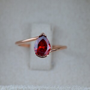 14k Rose Gold Garnet Engagement Ring, Teardrop Cut Garnet Ring, January ...