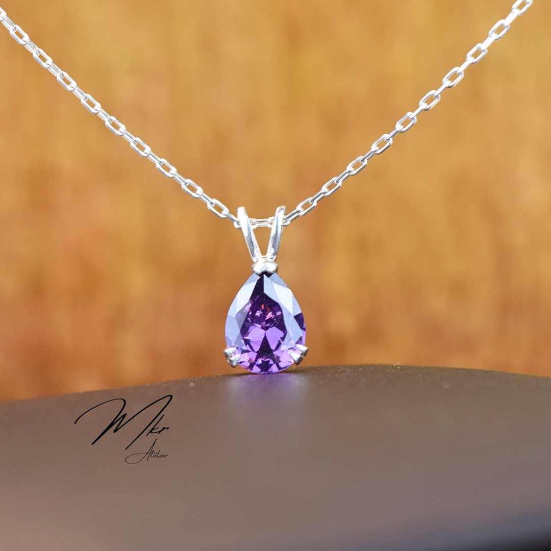 Teardrop Amethyst Solitaire Necklace I Genuine Gold Amethyst Necklace I ...