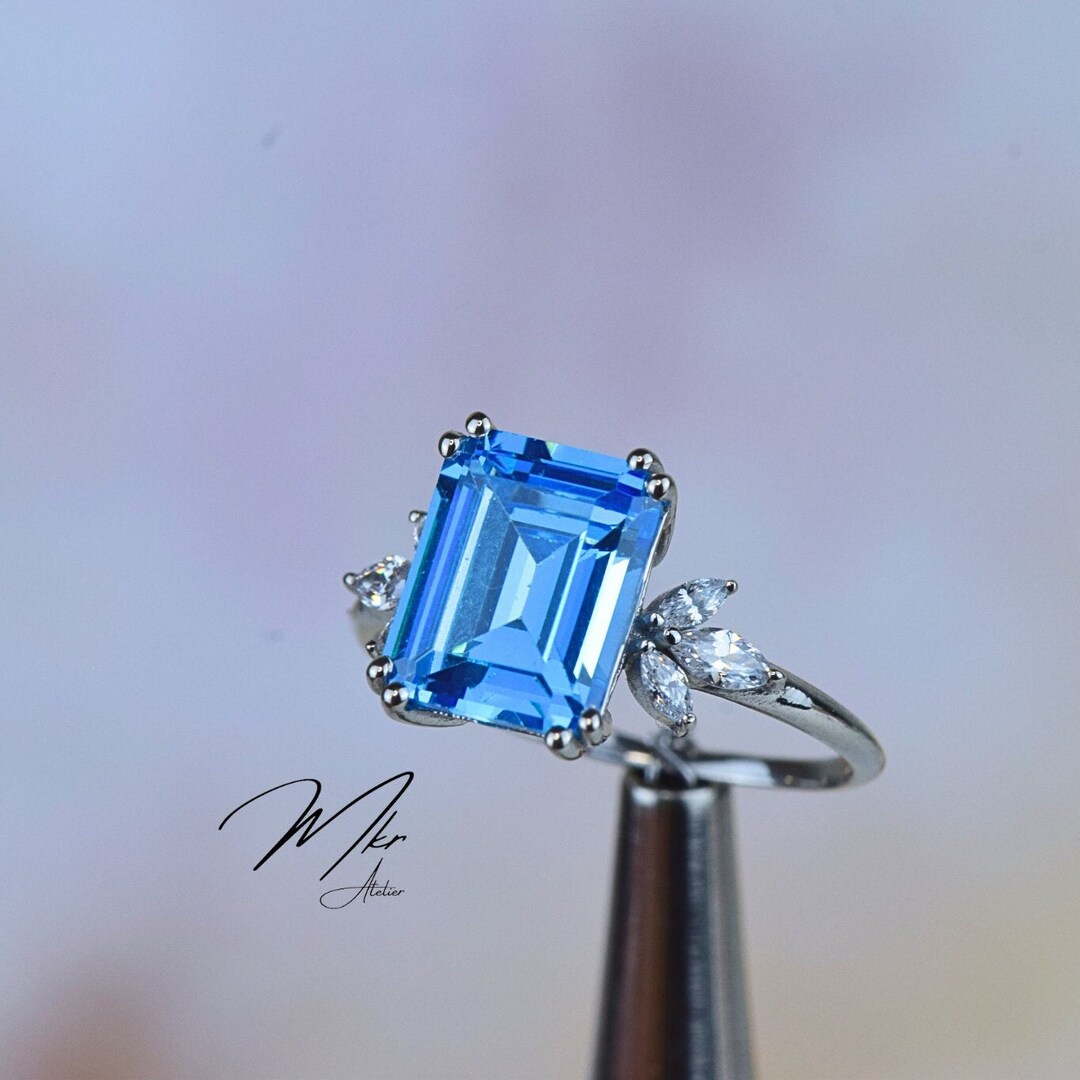 Sterling Silver Aquamarine Ring I Art Deco Aquamarine Engagement Ring I ...