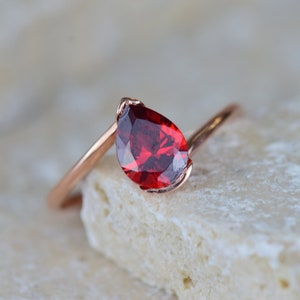 14k Rose Gold Garnet Engagement Ring, Teardrop Cut Garnet Ring, January ...
