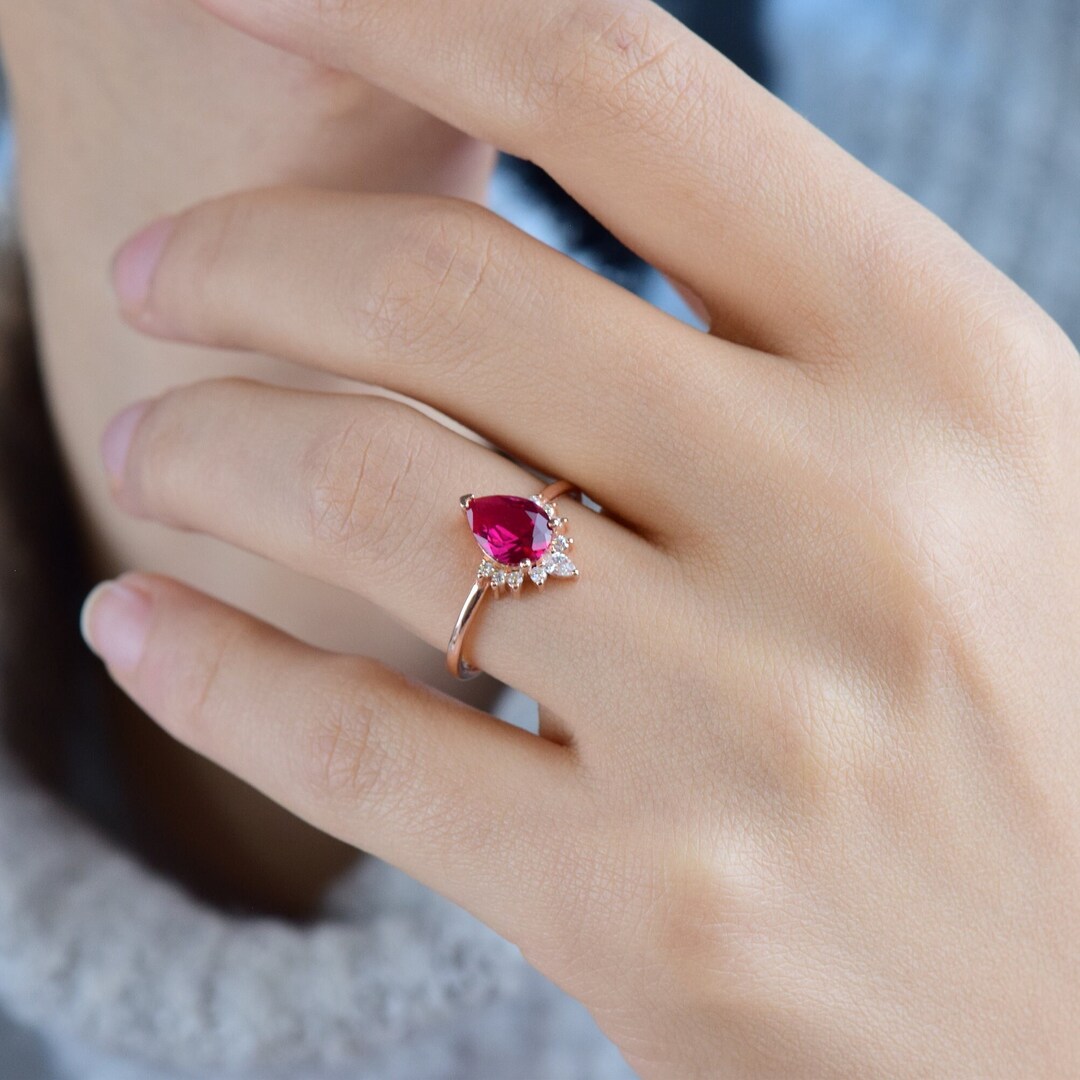 Pear Shaped Ruby Engagement Ring I Art Deco Ruby Ring I Statement ...