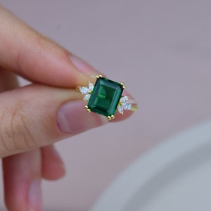Solid Gold Emerald Ring I Emerald Cut Engagement Ring I Green Promise ...