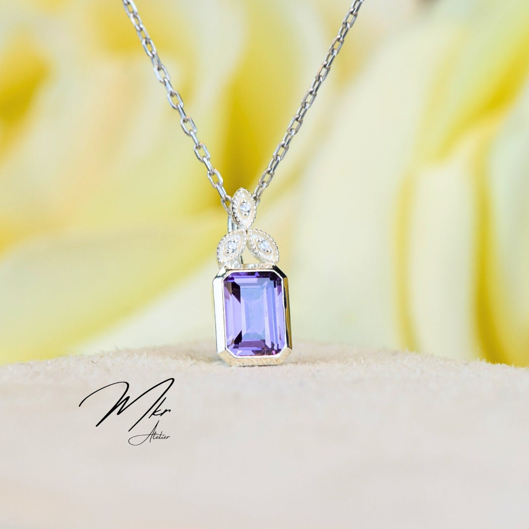 Amethyst Necklace I Rectangle Amethyst Necklace I Purple Minimalist ...