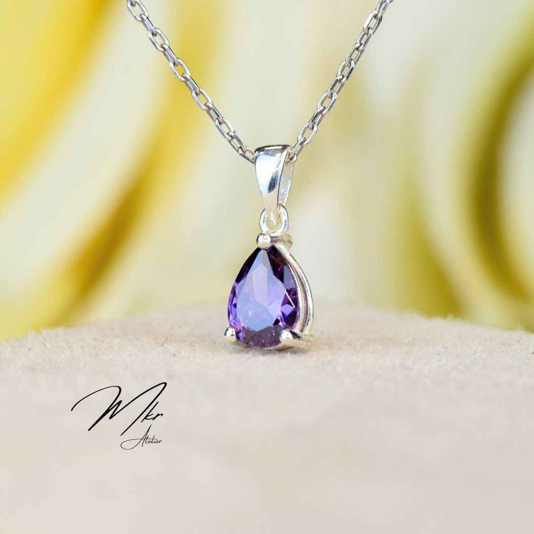 Amethyst Teardrop Gold Necklace I Purple Gemstone Necklace I February ...
