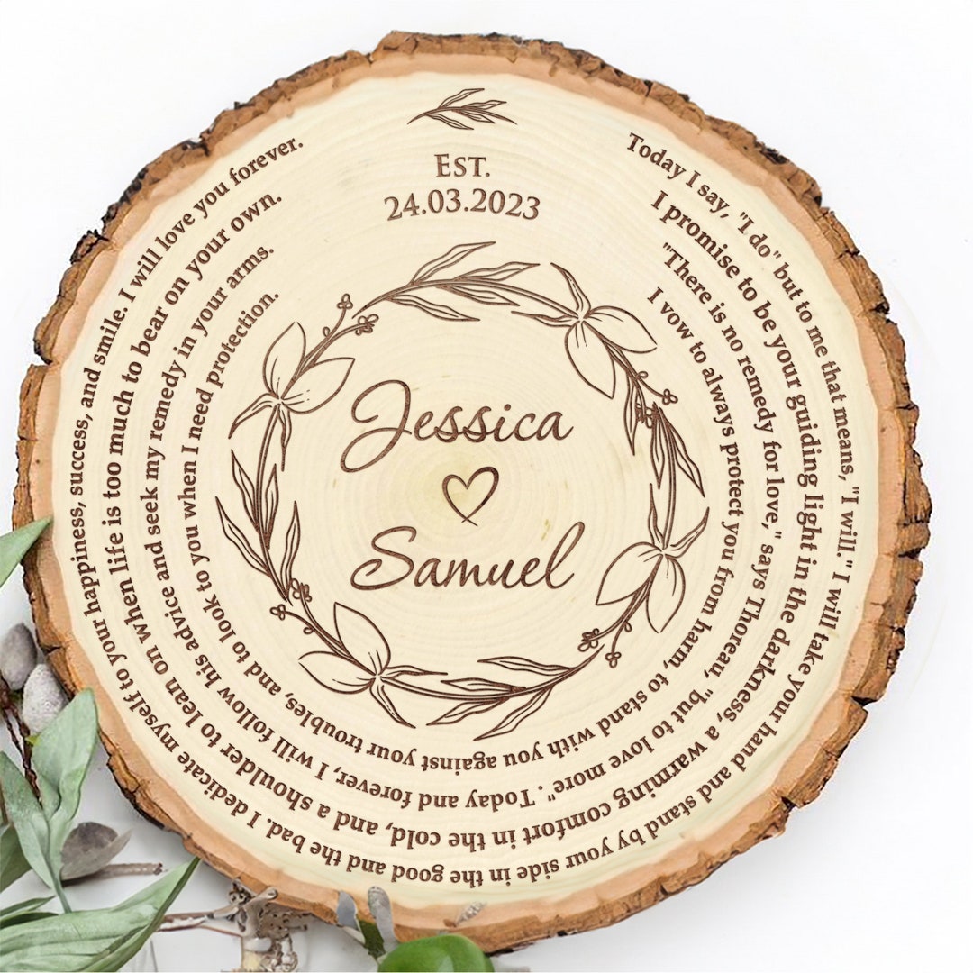 Wedding Vows Wood Sign, Vows Engraved Wood Slice, Custom Wood Slice ...