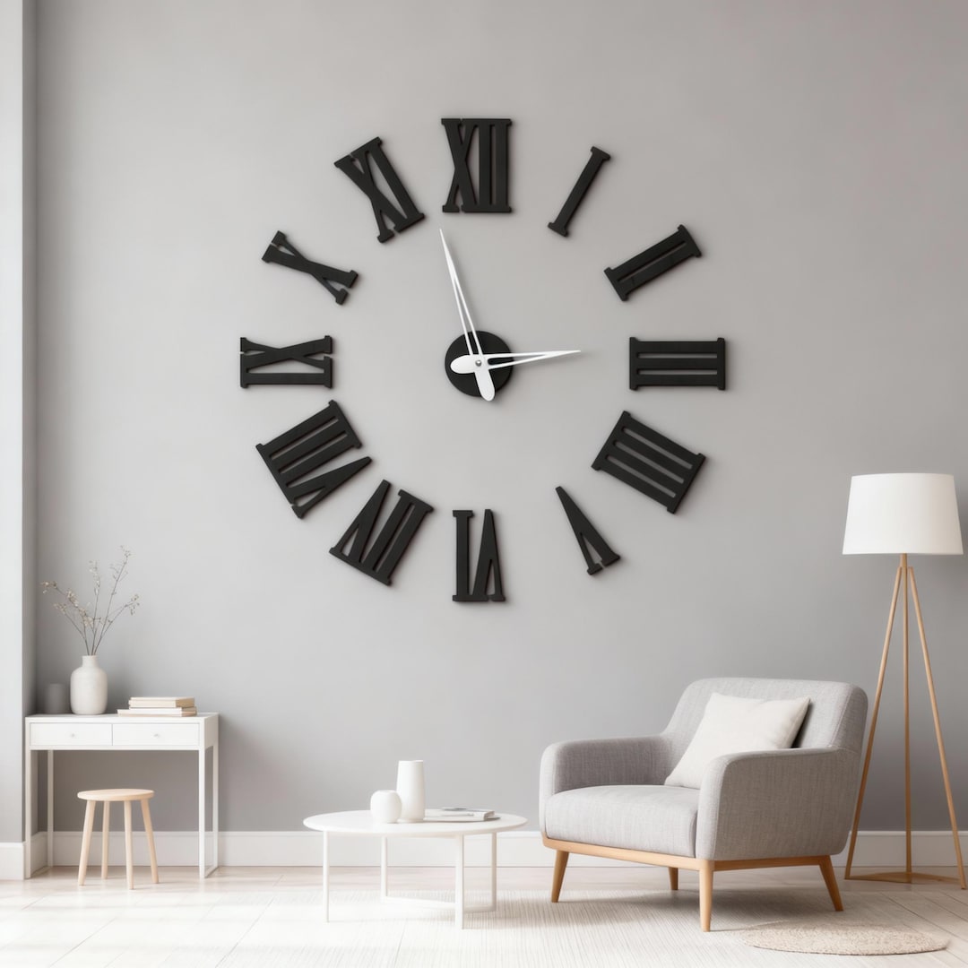 Roman Numeral Wall Clock, Oversized Wall Clock Modern, Roman Numeral ...