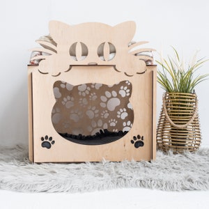 Cat Box Bed, Covered Cat Bed, Wooden Cat House Indoor, Cat Bed House ...