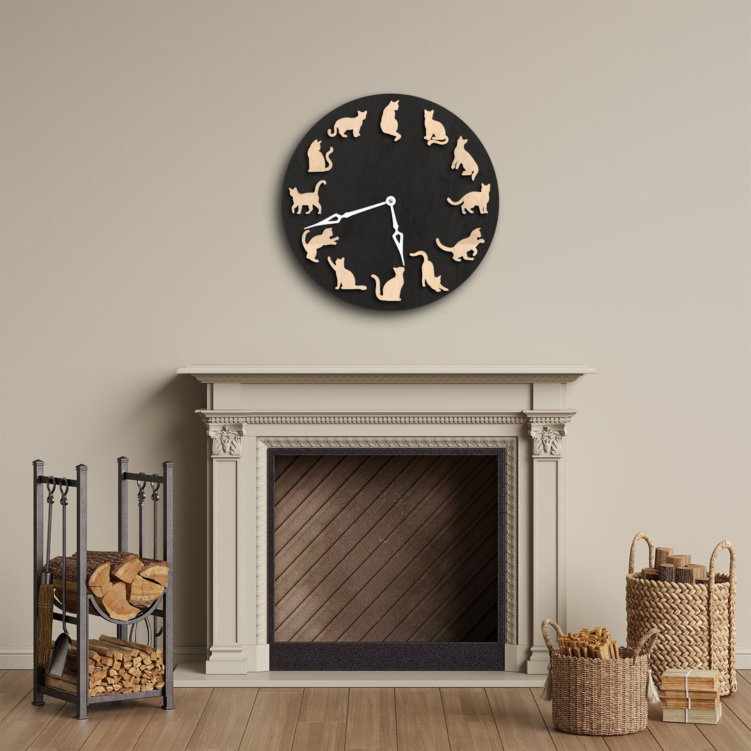 Cat Wall Clock, Cat Figurines Clock, Wood Wall Cat Clock, Cat Lovers ...