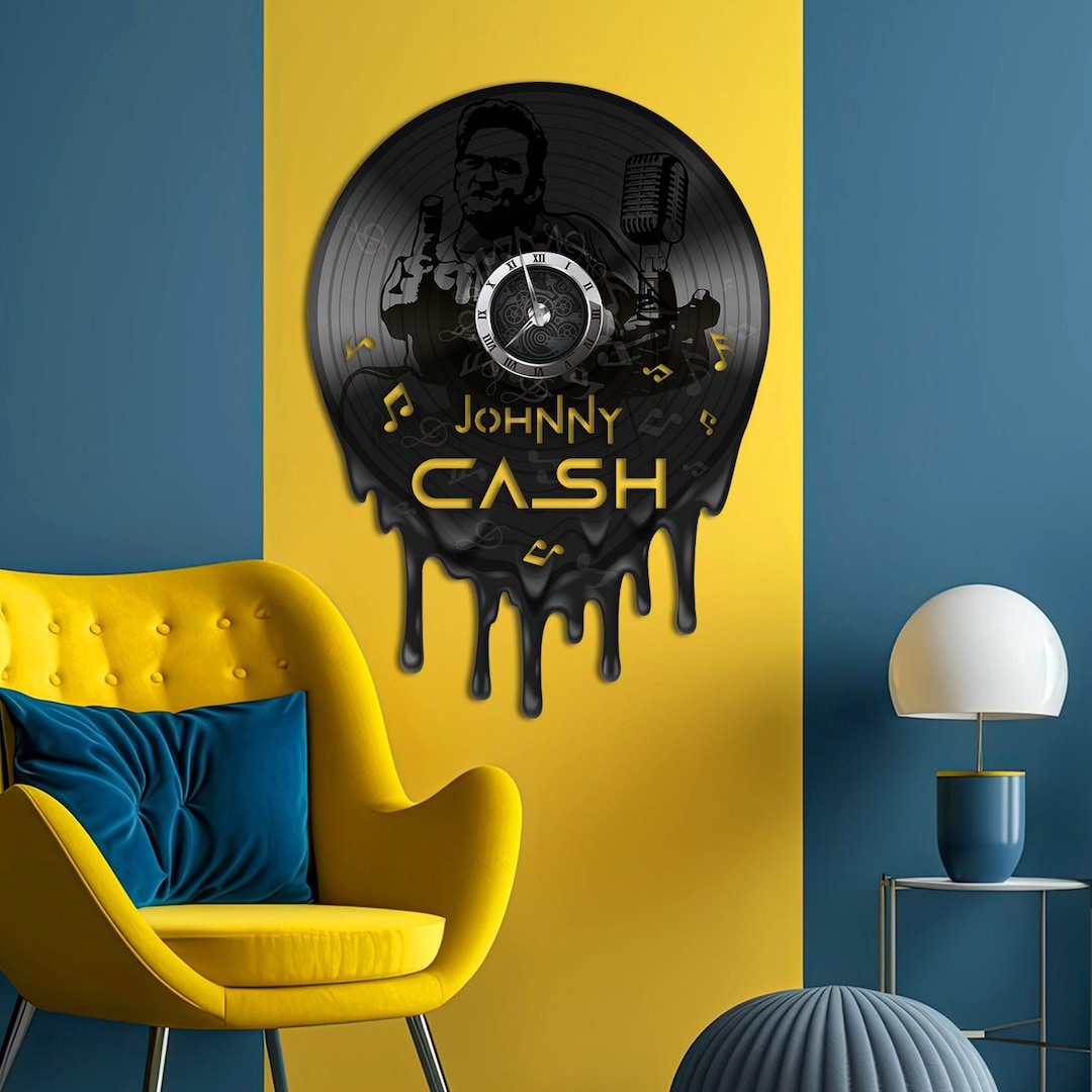 Johnny Cash Wall Clock, Johnny Cash Wall Art Middle Finger, Vinyl ...