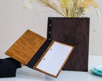 Menu Folder Wooden Menu A4 A5 Leather Menu Cover Custom - Etsy