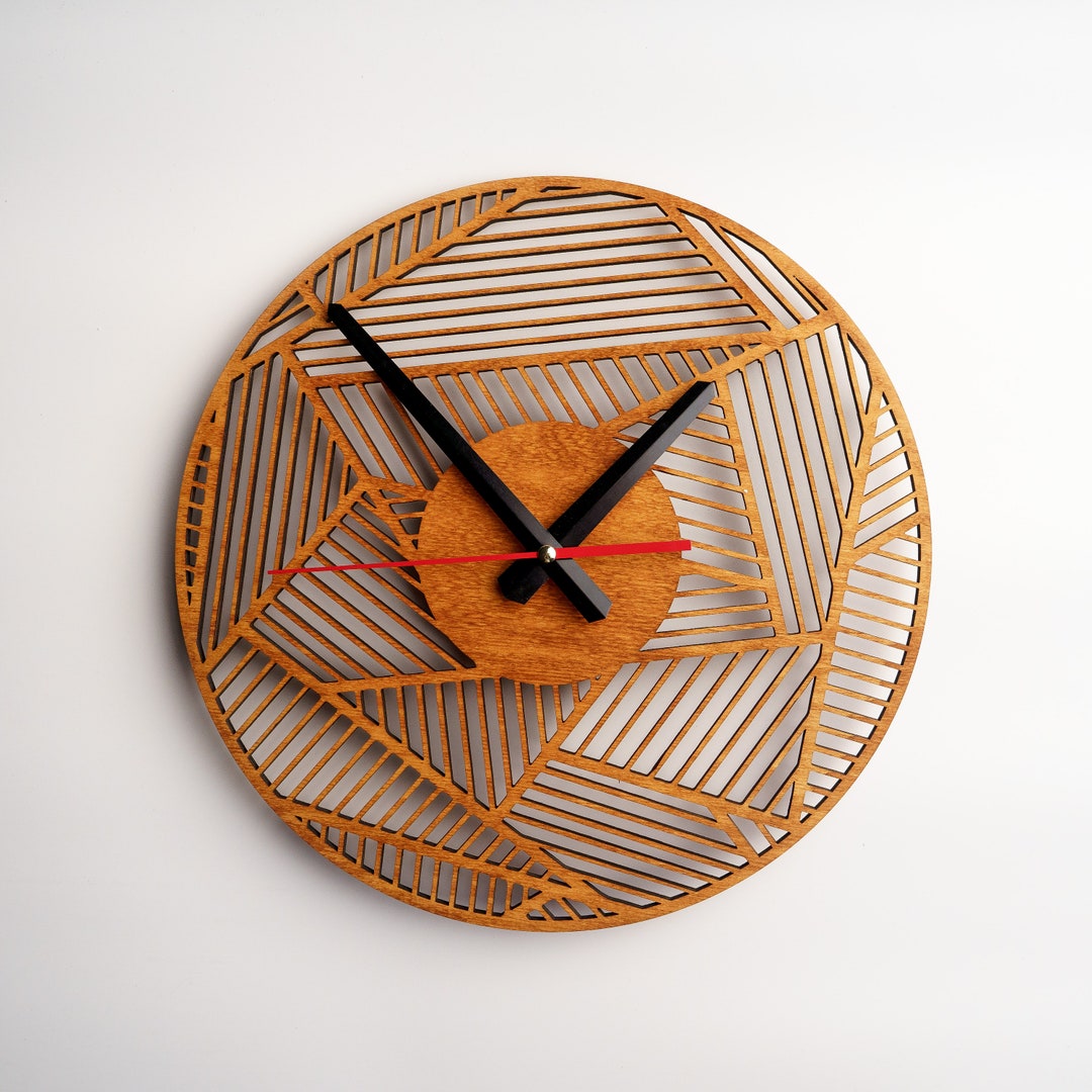Modern Wall Clock Wood, Geometric Wall Clock, Wall Clock Minimalist ...
