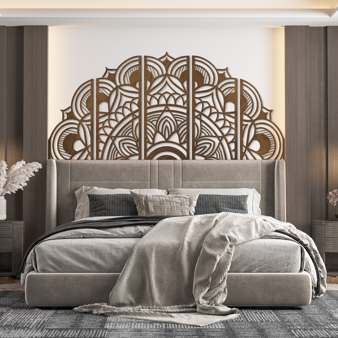 Mandala King Headboard, Bed Wall Decor, Half Moon Headboard, Bed Wall ...