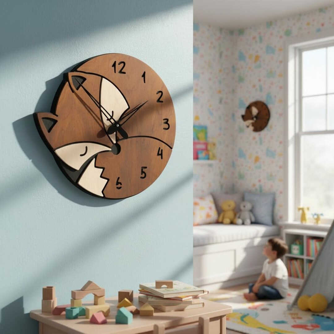 Fox Wall Clock, Wood Fox Clock, Childrens Clock, Nursery Wall Clock ...
