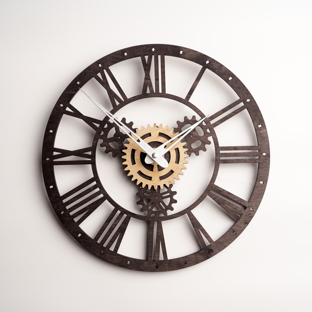 Gears Wall Clock,roman Numerals Clock,steampunk Wall Clock,industrial ...