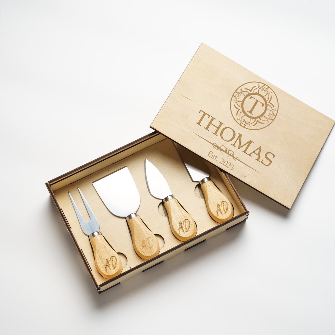 Custom Wood Cheese Box, Personalized Cheese Knife Box, Cheese Knive Set ...