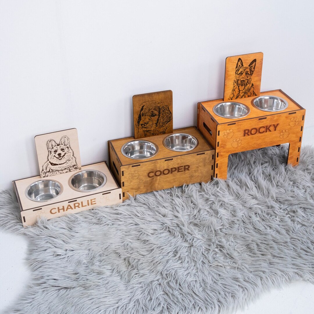 Personalized Dog Bowl Holder, Dog Bowl Stand With Personalization, Dog ...