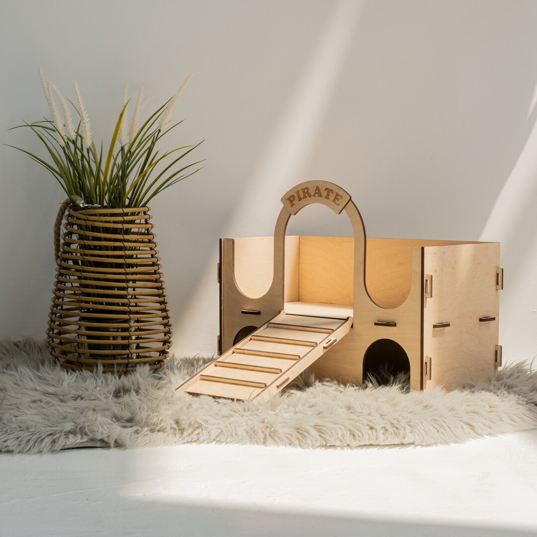 Guinea Pig House With Ramp, Wooden Guinea Pig Castle, Wooden Rabbit ...