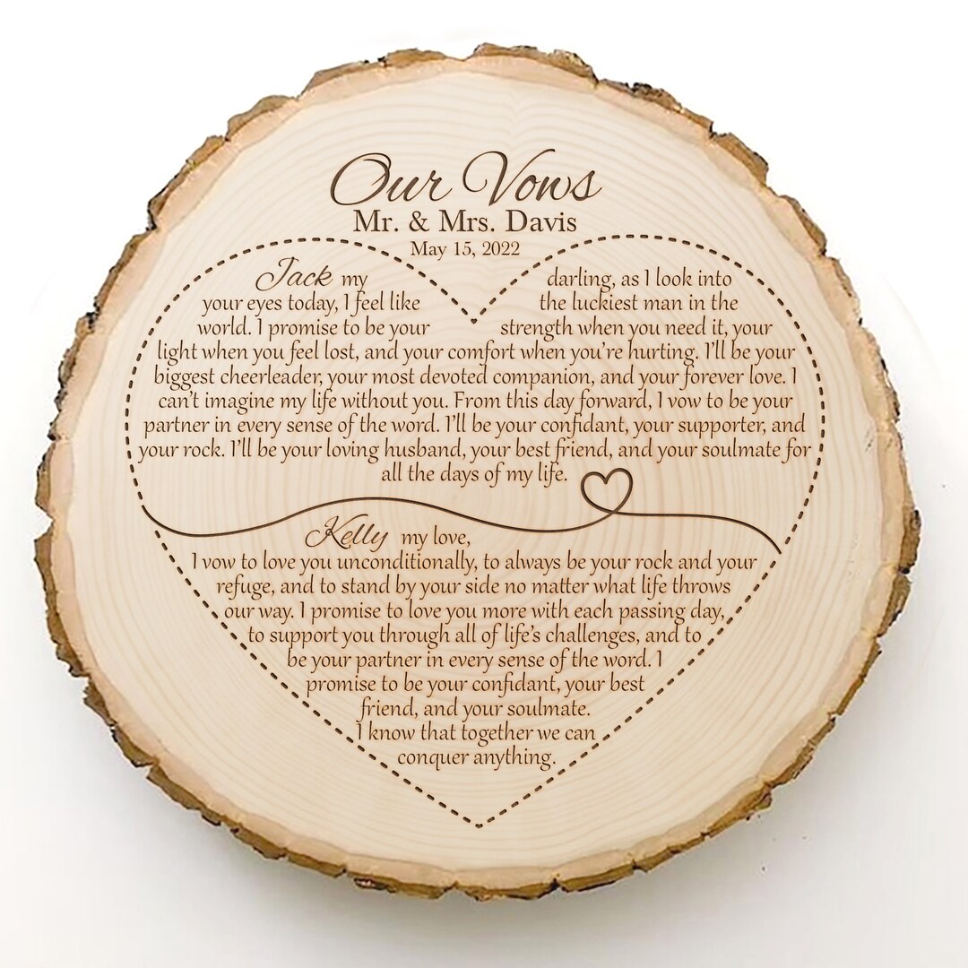 Custom Wood Slice Wedding Favor, Wedding Vows Engraved, Rustic Wood ...