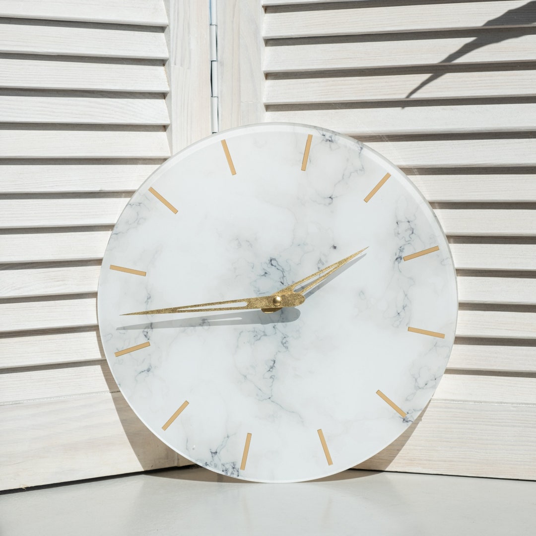 Marble Wall Clock, White Wall Clock, Minimalist Wall Clock, Resin Wall ...