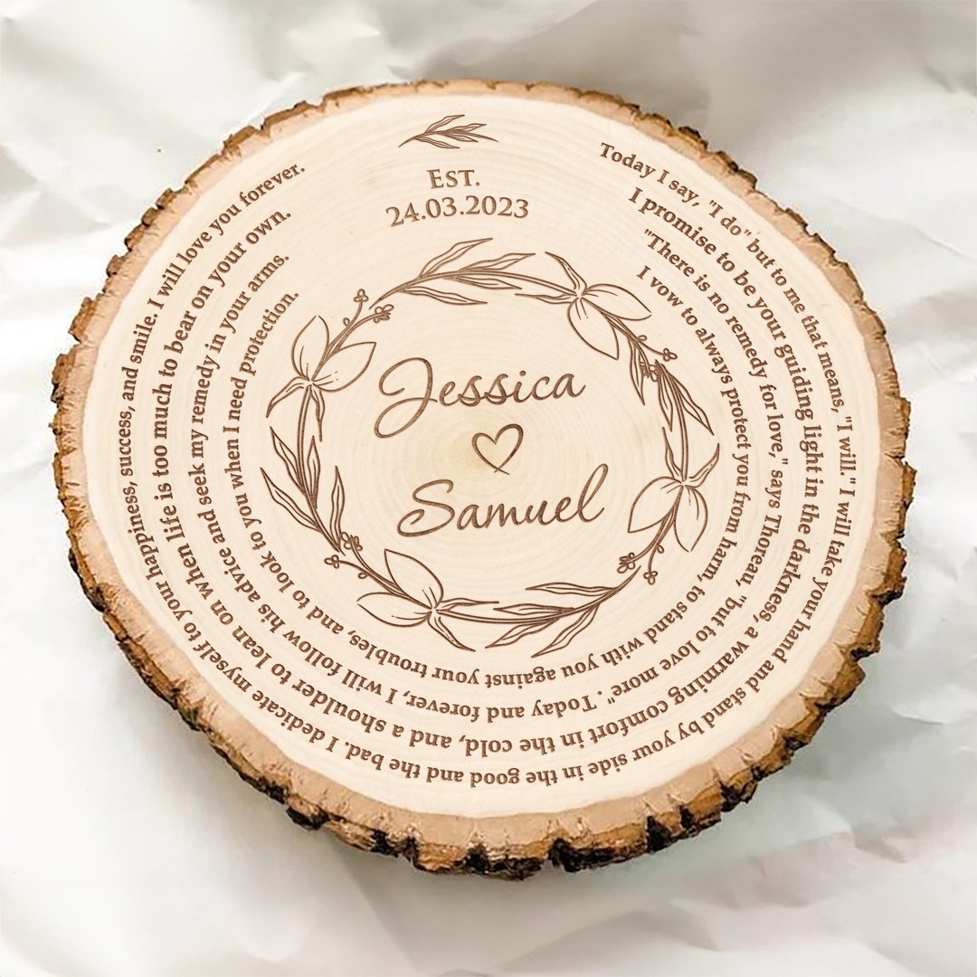 Vows Engraved in Wood, Wood Slice Wedding Favor, Wedding Vows Wall Art ...