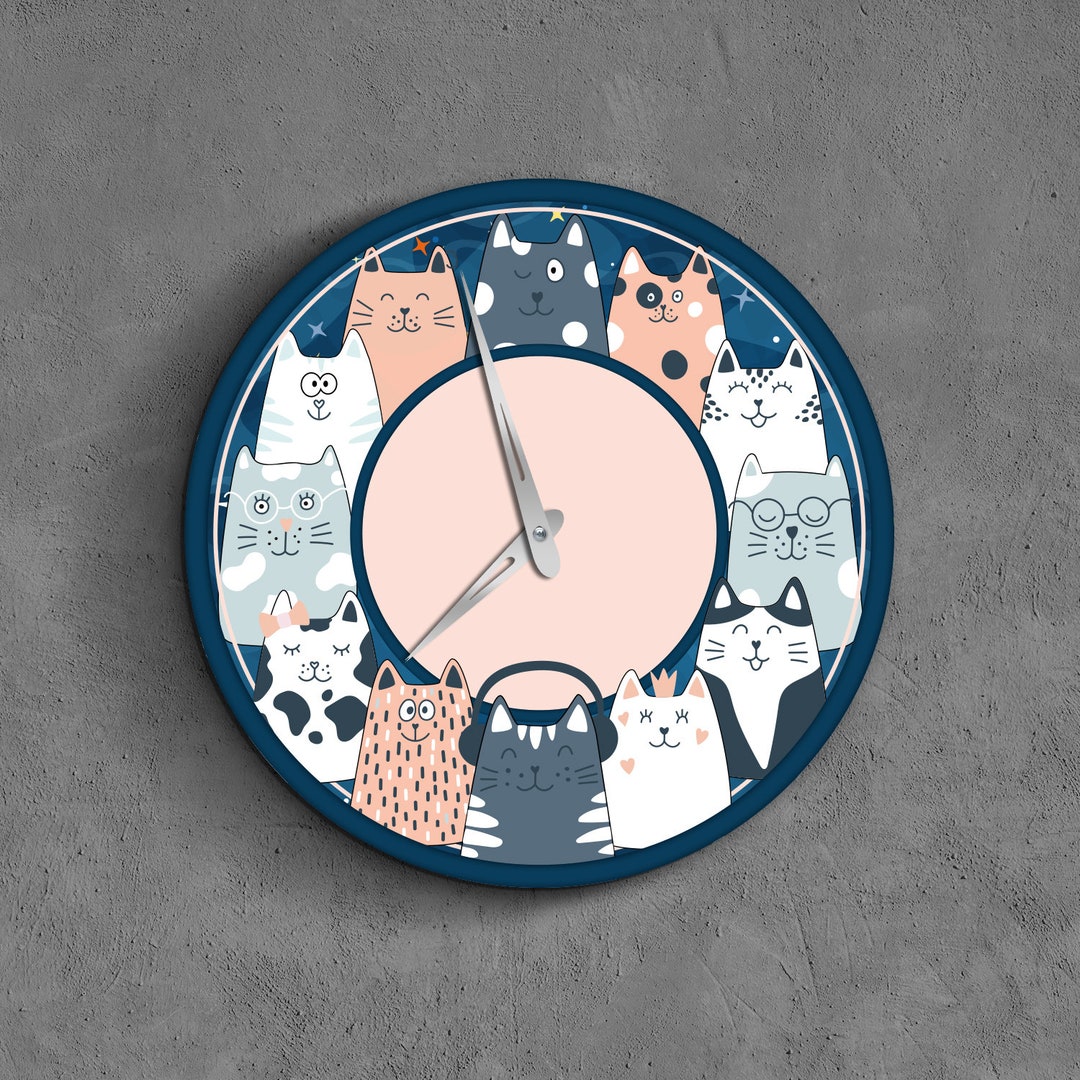 Cat Wall Clock, Cartoon Cat Clock, Cat Clocks for Wall, Kids Wall Clock ...