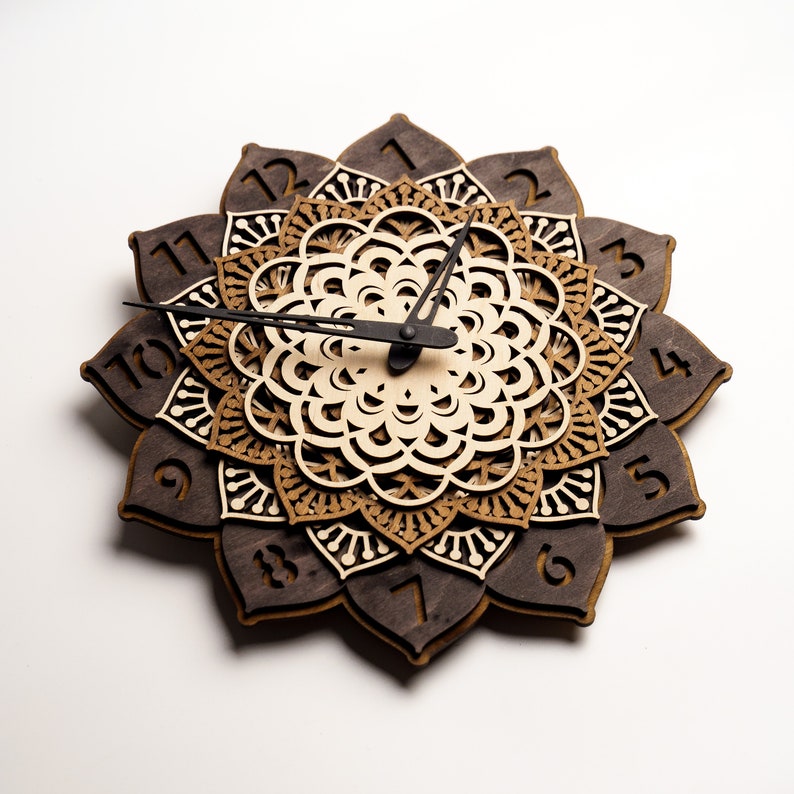 Mandala Wall Clock, Wooden Mandala Clock, Flower Wall Clock, Wall Clock Unique Wood, Layered ...