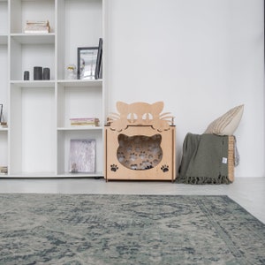 Cat Box Bed, Covered Cat Bed, Wooden Cat House Indoor, Cat Bed House ...