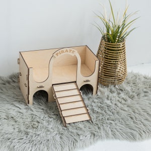 Guinea Pig House With Ramp, Wooden Guinea Pig Castle, Wooden Rabbit ...