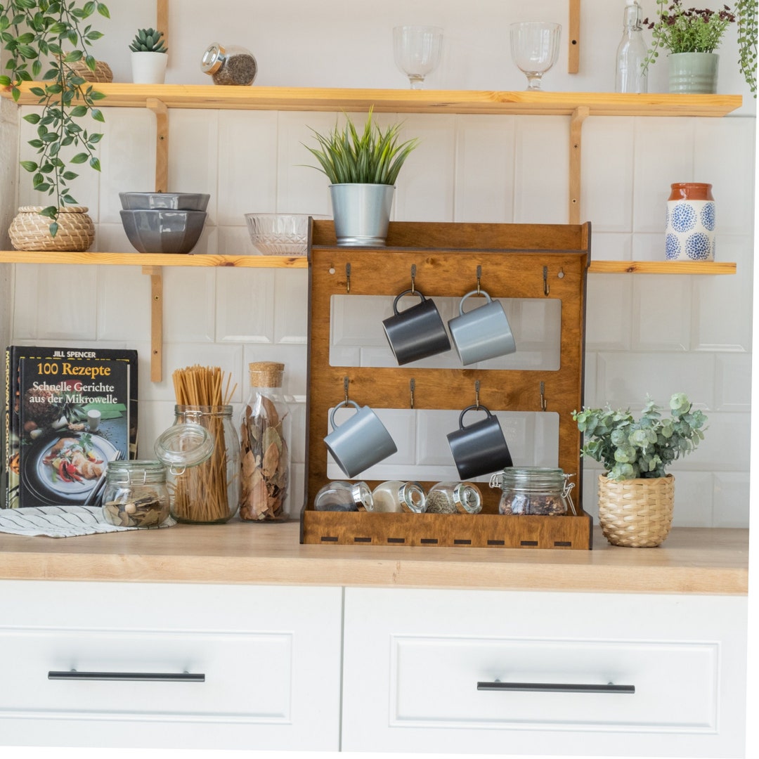 Wood Cup Rack, Coffee Mug Wall Mount, Coffee Mug Wall Display, Coffee ...