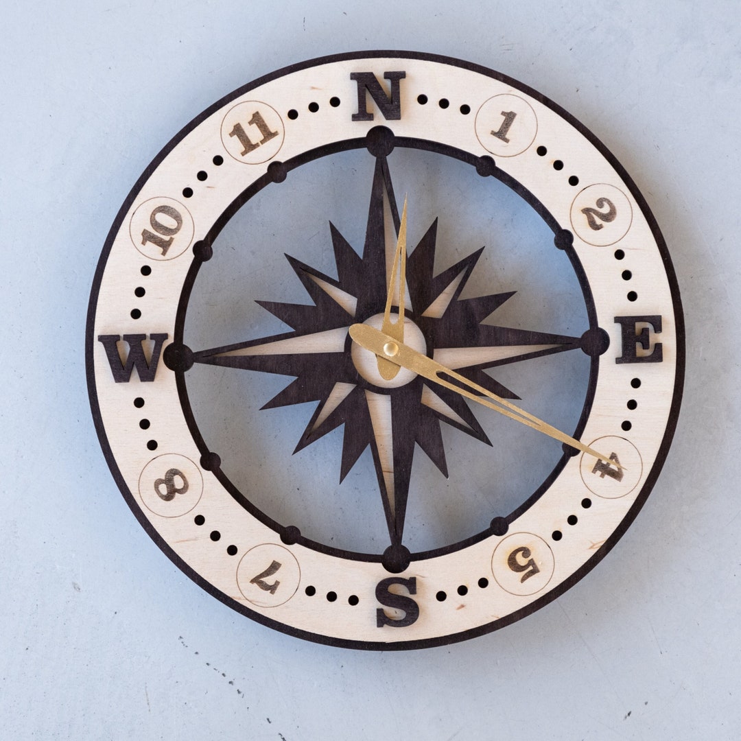 Compass Wall Clock, Nautical Wall Clock, Coastal Wall Clock, Man Cave ...