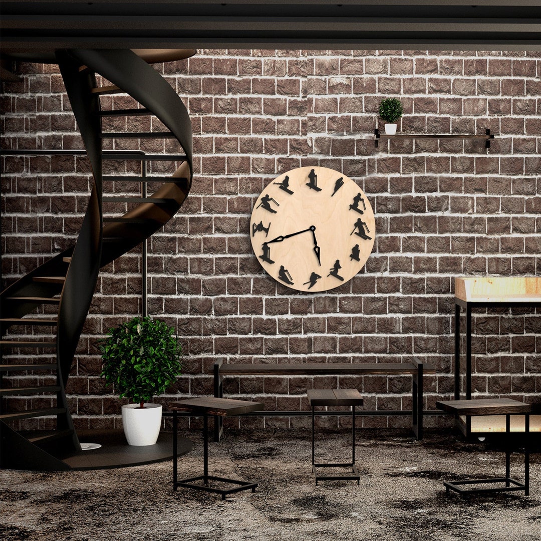 Ski Wall Clocks, Ski Wall Decor, Ski Clock, Skiing Wall Clock, Ski Wood ...