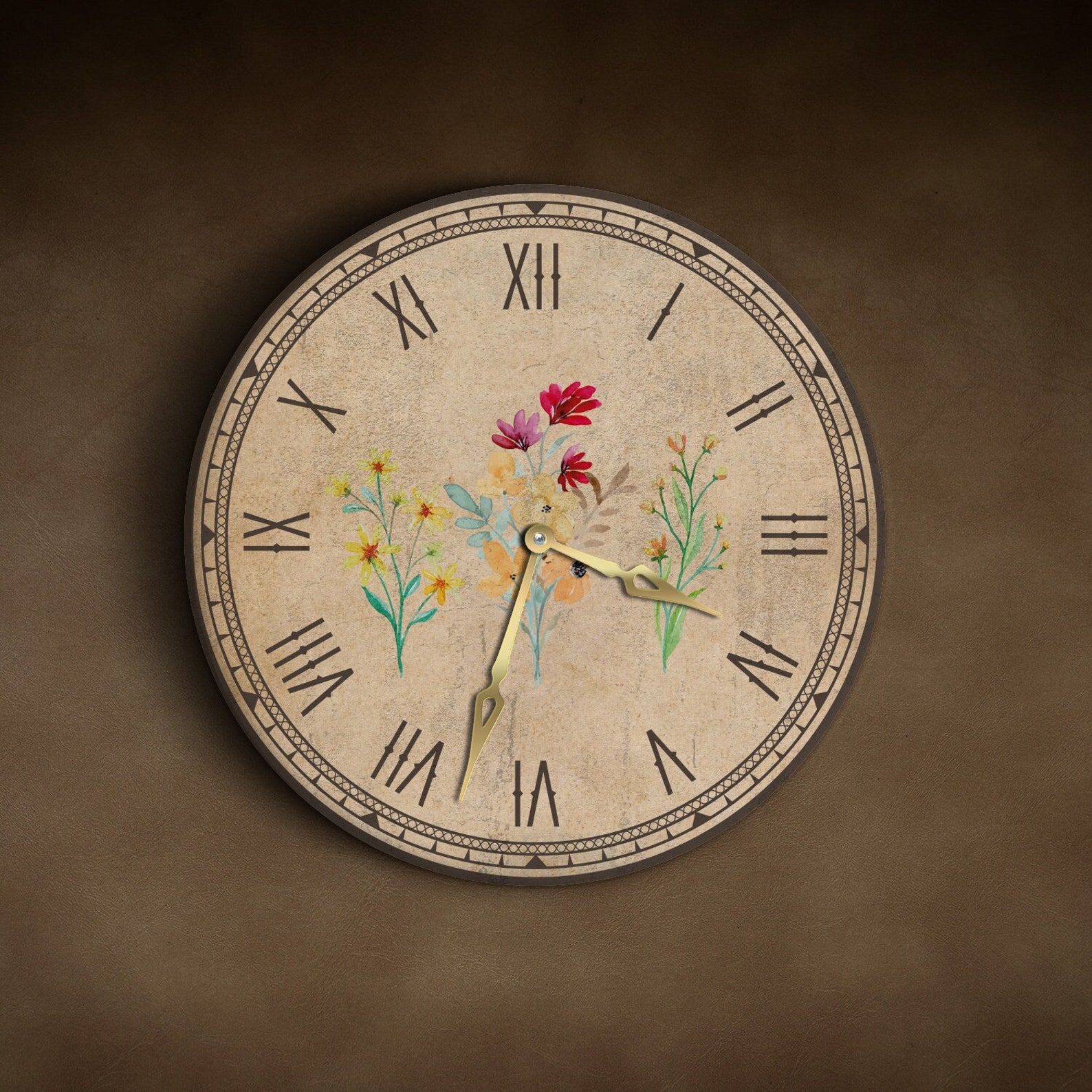 Floral Wall Clock, Folk Art Clock, Country Clock, Wildflower Wall Clock ...