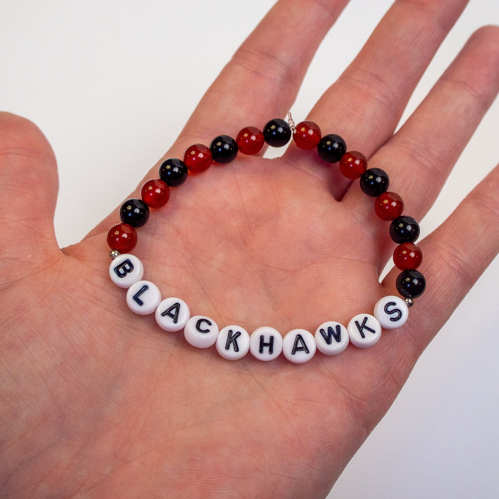 Chicago Blackhawks Bracelet Red and Black Beaded Bracelet Made With Red ...