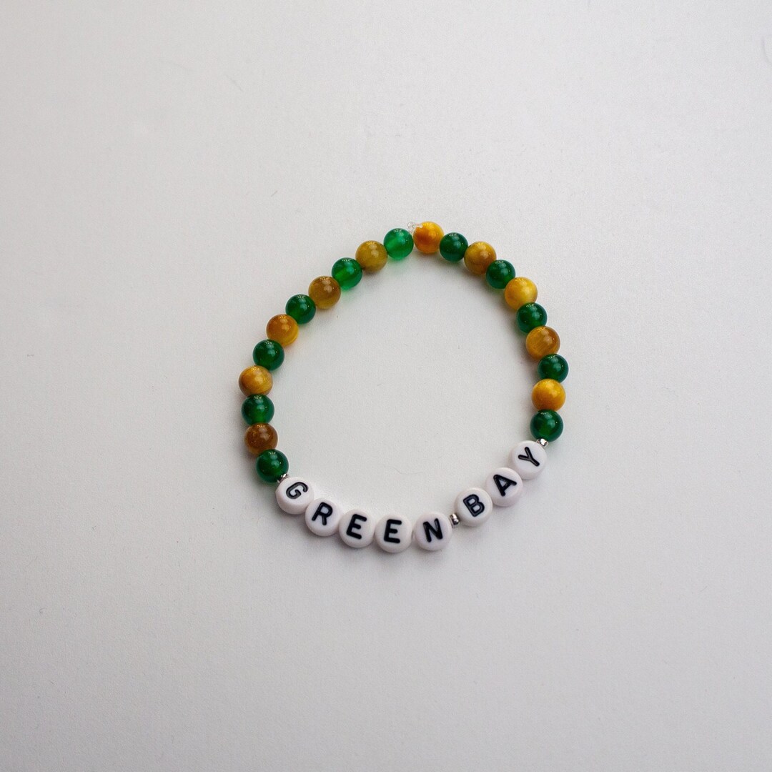 Green Bay Packers Bracelet Made With 6mm Green Agate, and Golden Tiger ...