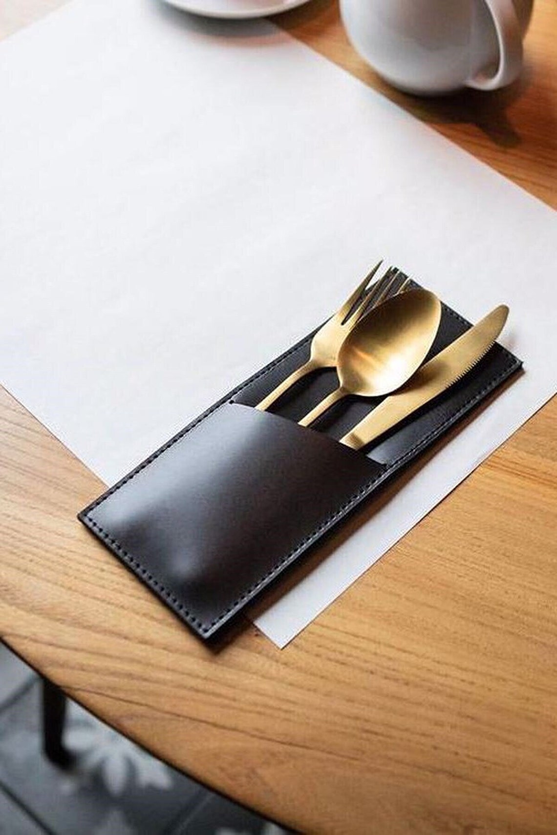 Rustic Leather Cutlery Pouch, Cafe Bar Restaurant Cutlery Organizer ...