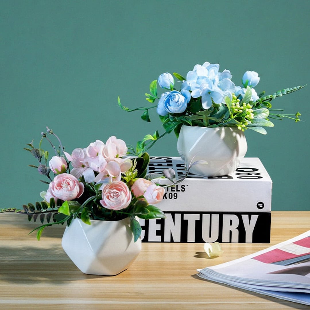 Modern Plant Pot With Artificial Flowers Rose Pink Silk Peony - Etsy